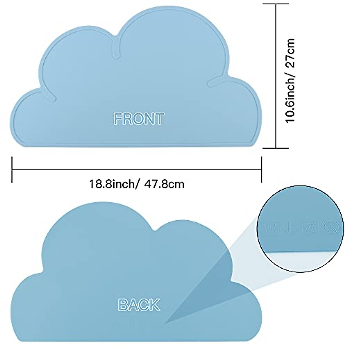 DesignSter Pet Food Mats–Dog Cat Feeding Mat Top Grade Cloud Silicone Pad Anti-Slip Waterproof Anti-Slip Bowl Placemat (Blue)