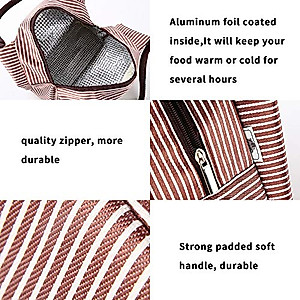 Lunch Bags,Waterproof Foldable Lunch Bag for Women,Use for Fruit,Snacks,Milk,Tissue Paper,Keys,Cards，Coffee Stripes