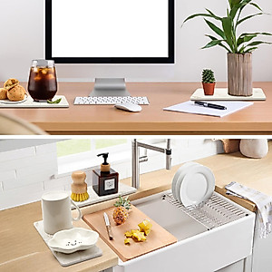 2 Pcs Water Absorbing Stone Trays for Bathroom Counter Kitchen Sink Tray Dish Soap Dispenser Mat Drying Vanity Trays Ceramic Coasters Sink Stand Caddy Sponge Holder Marble Bathroom Accessories Trays