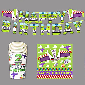 Light inspired Year Birthday Decorations Buzz Birthday Banner Party Supplies for Cartoon Story 1st 2nd 3rd 4th 10th Bday Decor(Purple)
