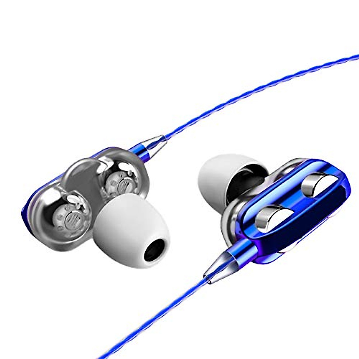 D-GROEE Earbuds Earphones, Wired Headphones in Ear, A4 Universal Wire Control Double Moving Coil Subwoofer Earphone in-Ear Earplugs Headset Blue