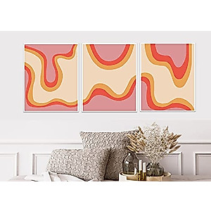 Preppy Aesthetic Abstract Wall Art - 8x10 Inches Unframed Set of 3 Pink And Orange Posters For Room Aesthetic – Wall Decor for Bedroom, Living Room - Cute Room Decor Things for Teen Girls - Mid Century Modern Decor - Eclectic Wall Decor, Preppy Room Decor