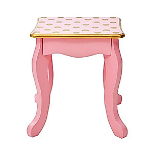 Teamson Kids Pretend Play Kids Vanity, Table & Chair Vanity Set with Mirror, Girls Makeup Dressing Table with Storage Drawer & Polka Dot Print, Gisele Collection, Pink/Gold
