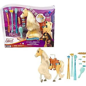 Mattel Spirit Untamed Miradero Festival Styling Chica Linda Horse (8-in) with Long Mane and Tail & Hair Play Accessories, Great Gift for Ages 3 Years Old & Up