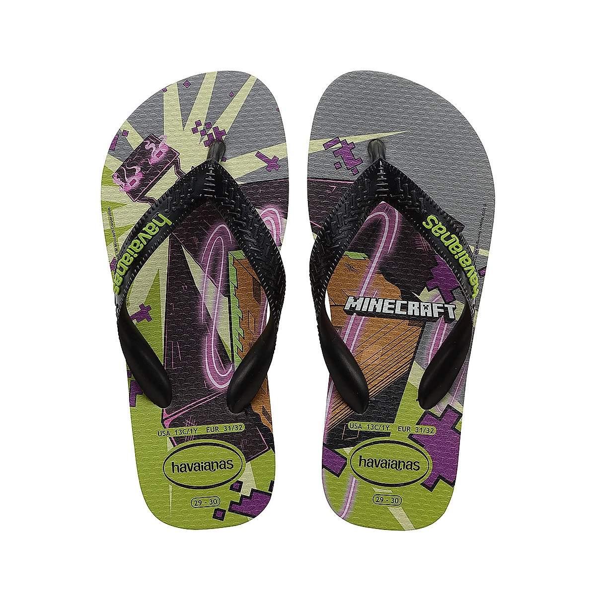 Havaianas Kids Top Minecraft Flip Flops - Kids' Enderman Summer Sandals - Olive, 10C Little Kid