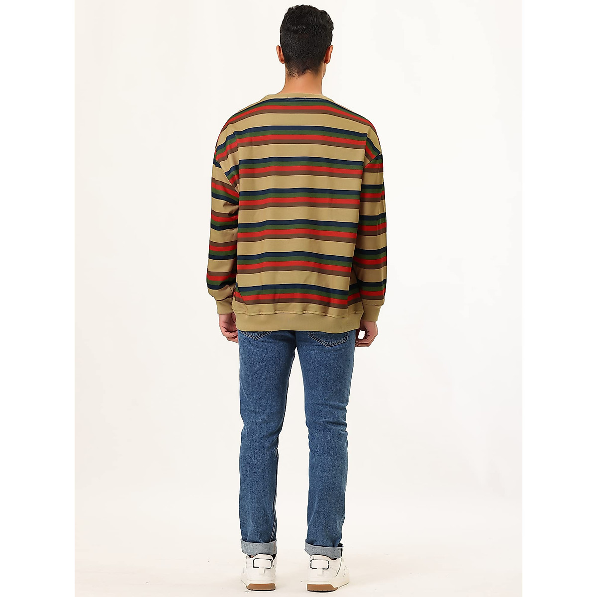 Lars Amadeus Men's Pullover Crew Neck Long Sleeves Color Block Sweatshirt T-Shirt Small Khaki