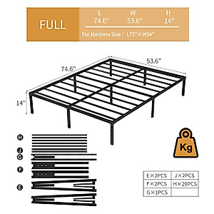 NEW JETO Metal Bed Frame-Simple and Atmospheric Metal Platform Bed Frame, Storage Space Under The Bed Heavy Duty Frame Bed, Sturdy Full Size Bed Frame, Suitable for Bedroom, Full