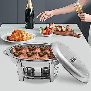 Shikiy 8.45QT Chafing Dish Food Warmer Pan, Stainless Steel Oval Chafers for Catering, Buffet Servers Food Heating Trays Buffet for Dinners, Catering, (Silver)