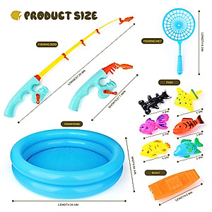 FIVEDAOGANG Magnetic Fishing Game 45 PC Ocean Sea Floating Fish Colorful Animals with Net Portable Storage Bag | Kiddie Pool Bathtub Game for Age 3 4 5 6 Year Kids Toddler(XX-Large Set)