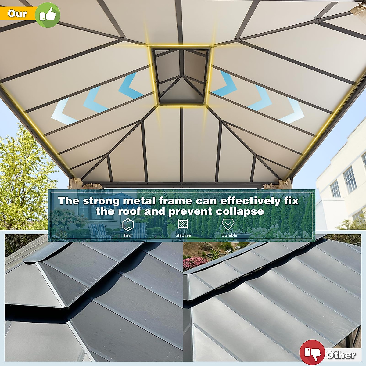 YOLENY 12'x14' Hardtop Gazebo, Permanent Outdoor Aluminum Patio Gazebo with Aluminum Composite Double Roof for Patio Lawn and Garden, Curtains and Netting Included