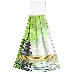 Spa Zen Basalt Rocks Bamboo Kitchen Hand Towels 2 Pieces Magic Sticker Hanging Loop Dish Cloth Tie Towels Soft Hand Towel for Closet Bathroom Toilet Laundry Room Home Decor