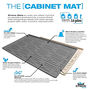Xtreme Mats - Waterproof Under Sink Mat Shelf Liner Cabinet Liner for Kitchen & Laundry Cabinets (Gray 25" 1/4 x 22 1/4) Kitchen Cabinet Shelf Protector Flexible Under Kitchen Sink Drip Tray Liner