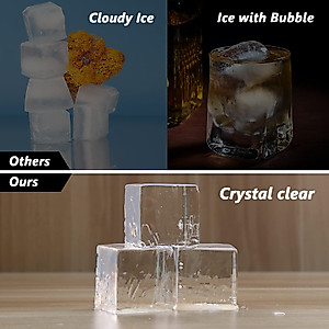 Das TooKii Clear Ice Cube Maker, Reusable 4 Hole Crystal Ice Mold, BPA Free Silicone Ice Cube Tray, 2 Inches Large Sphere Square Ice Maker for Whiskey & Drinks, Creative Gift for Family and Friends