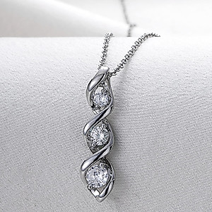Ascona Dainty 3 Stone Pendant Silver Necklace,Twisted Infinity Cubic Zirconia Necklace for Women Jewelry Gift Bridesmaid Necklace Mother's Day Gift Valentines Day Gifts for Her