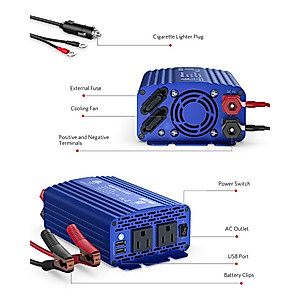 BESTEK 500W Power Inverter DC 12V to 110V AC Converter with 4.8A Dual USB Car Charger ETL Listed (Blue)