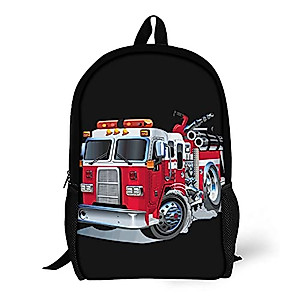 WZOMT Fire Truck Backpack for Teen Boys Kids, Cool Red Cartoon Firetruck Car on White Daypack Elementary Middle College School Bookbag Rucksack Funny Water Resistant Travel Bags Large 17"