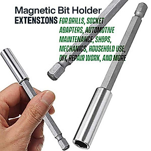 Katzco Magnetic Bit Holder Extensions - 3 Piece Set - 2, 4, and 6 Inch - for Drills, Socket Adapters, Automotive Maintenance, Shops, Mechanics, Household Use, DIY, Repair Work, and More