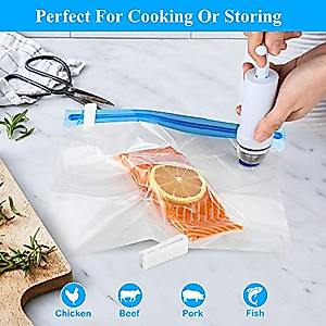 ZEROLISM Sous Vide Bags 50 Vacuum Sealer Reusable BPA Free Food Bags 4 Sizes Vacuum Zipper Bags 4 sealing clips 5 sous vide bag clips Joule Cookers Anova Food Storage Preservation
