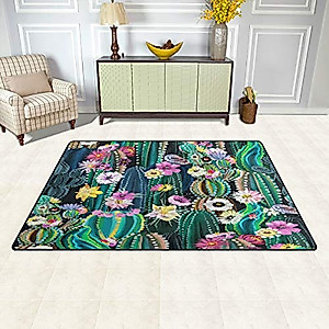 ALAZA Home Decor Blooming Cactus Cacti Succulents Area Rug Carpet, Rugs Floor Carpet Mat Living Room Carpet for Girl's Room Home Indoor Decor 3'x5'