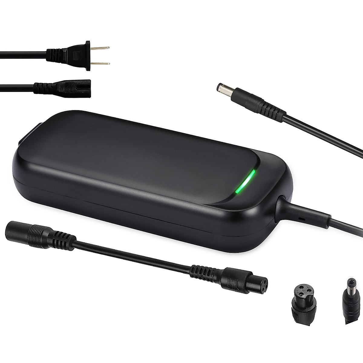 42V 2A Battery Charger Replacement 2 Plugs DC 2.1mm 1 Prong and 8mm 3 Prong Connector for 36V Lithium Battery, Power Supply Adapter 36 Volt Device