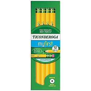 Ticonderoga® Beginners' Elementary Pencils, With Eraser, #2 Lead, Yellow Barrel, Pack Of 12