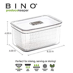 BINO | Produce Saver - 6.8 Cup/1.6L | Fridge Storage Containers for Fruits and Vegetables | Vegetable Storage with Adjustable Air Vent, Removable Basket | BPA-Free Fridge Organizers and Storage