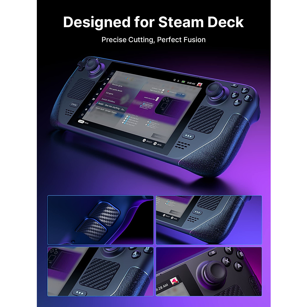 JSAUX Skin Stickers Set Compatible for Steam Deck/Steam Deck OLED, Steam Deck Anti-Slip Grip Stickers, Steam Deck Touchpad Protector, Steam Deck Thumb Grip Caps, Touch Front & Back Protector Set