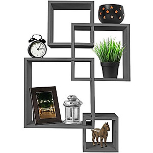 Greenco Gray Floating Cube Shelves - Intersecting Wall Mounted Shelves - Wall Decor Square Shelves for Bedrooms, Living Rooms & More  - Set of 4 Box Shelves