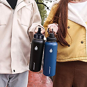 SENDESTAR Stainless Steel Water Bottle, 40 oz water bottle with 3 lids (Straw Lid), Double Wall Vacuum Insulated Leak Proof, Wide Mouth Water bottle