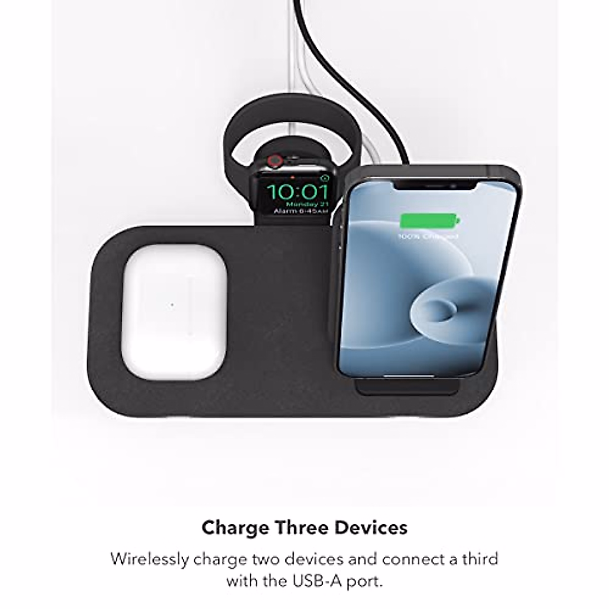 mophie Wireless Charging Stand+ Wireless Charging Stand and pad with USB-A Port. for AirPods, Apple Watch, iPhone, Samsung Galaxy, Qi-Enabled Devices
