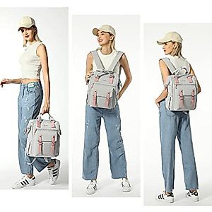 LOVEVOOK Laptop Backpack for Women Work Travel Commuter Backpack Purse, College Nursing Backpack Business Computer Bag Doctor Nurse Bags, 15.6 Inch, Light Grey-pink