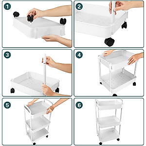 EZ COZY 3 Tier Rolling Cart, Plastic Diaper Cart Organizer with Wheels, Roller Cart for Diapers, Baby Nursery, Kitchen, Bathroom, Living Room and Bedside, White