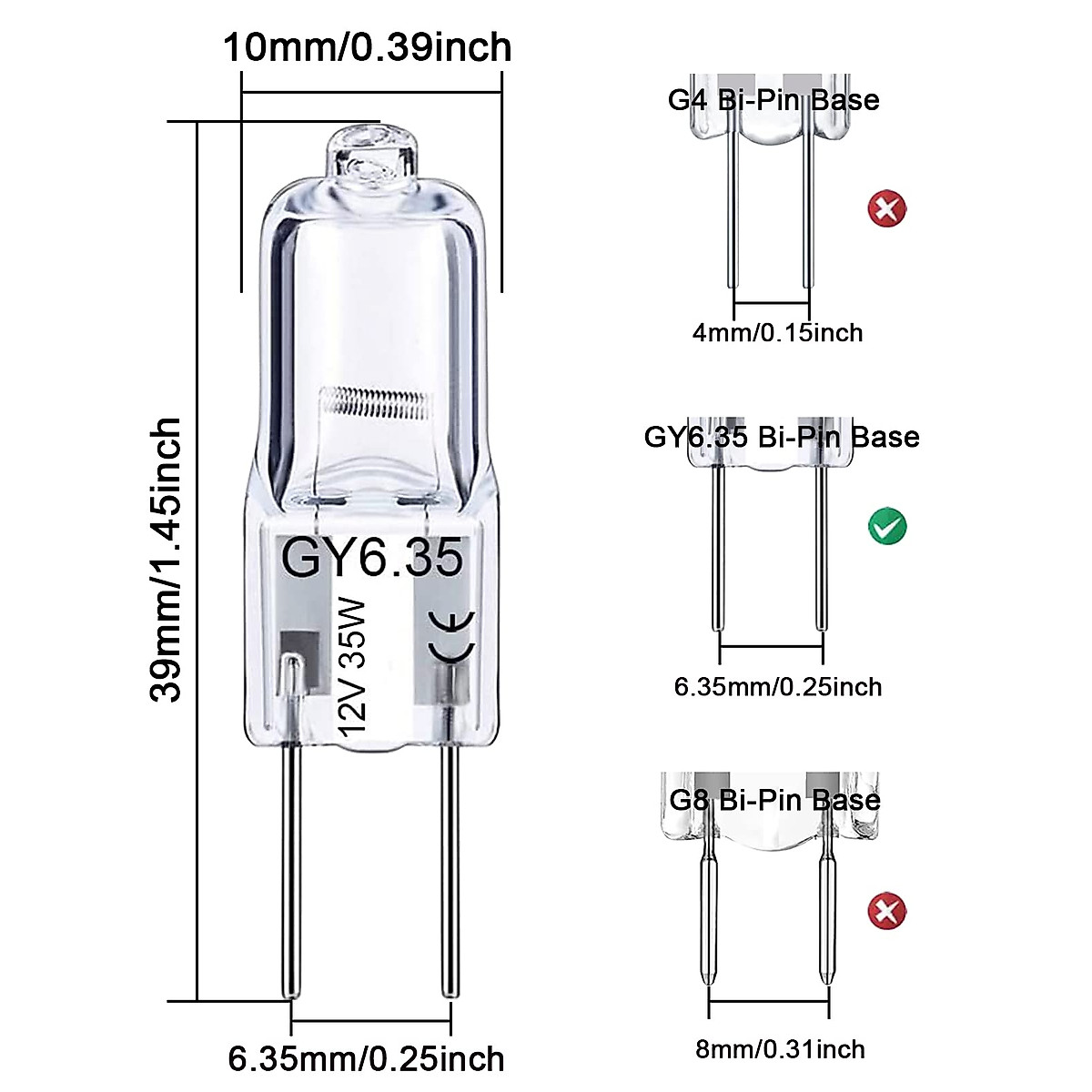 GY6.35 Light Bulbs, 12V 35W Crystal Clear Halogen Bulb 2 Pin, T4 JC Bi-Pin Base G6.35 Capsule Bulb, Dimmable, 2700K Warm White, 2 Prong Light Bulb for Pendant Light, Microwave Oven, Table Lamp, 2Pcs