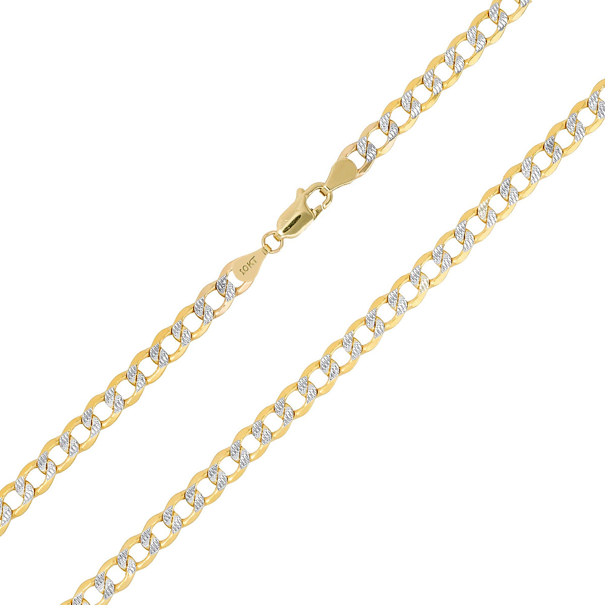 Nuragold 10k Yellow Gold 5.5mm Cuban Chain Curb Link Diamond Cut Pave Two Tone Bracelet, Mens Womens Jewelry 7" 7.5" 8" 8.5" 9"