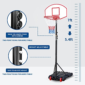 Kids Adjustable Basketball Hoop Outdoor 7ft Portable Basketball Hoop Goals System in Backyard Gym Family Easy to Move Indoor or Outdoor