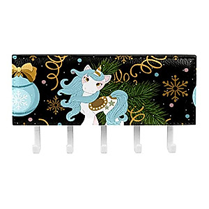 Christmas Unicorn Magical Floral Rack Organizer with 5 Hooks Wall Bathroom Kitchen Shelf Rack Multifunctional Storage Shelf
