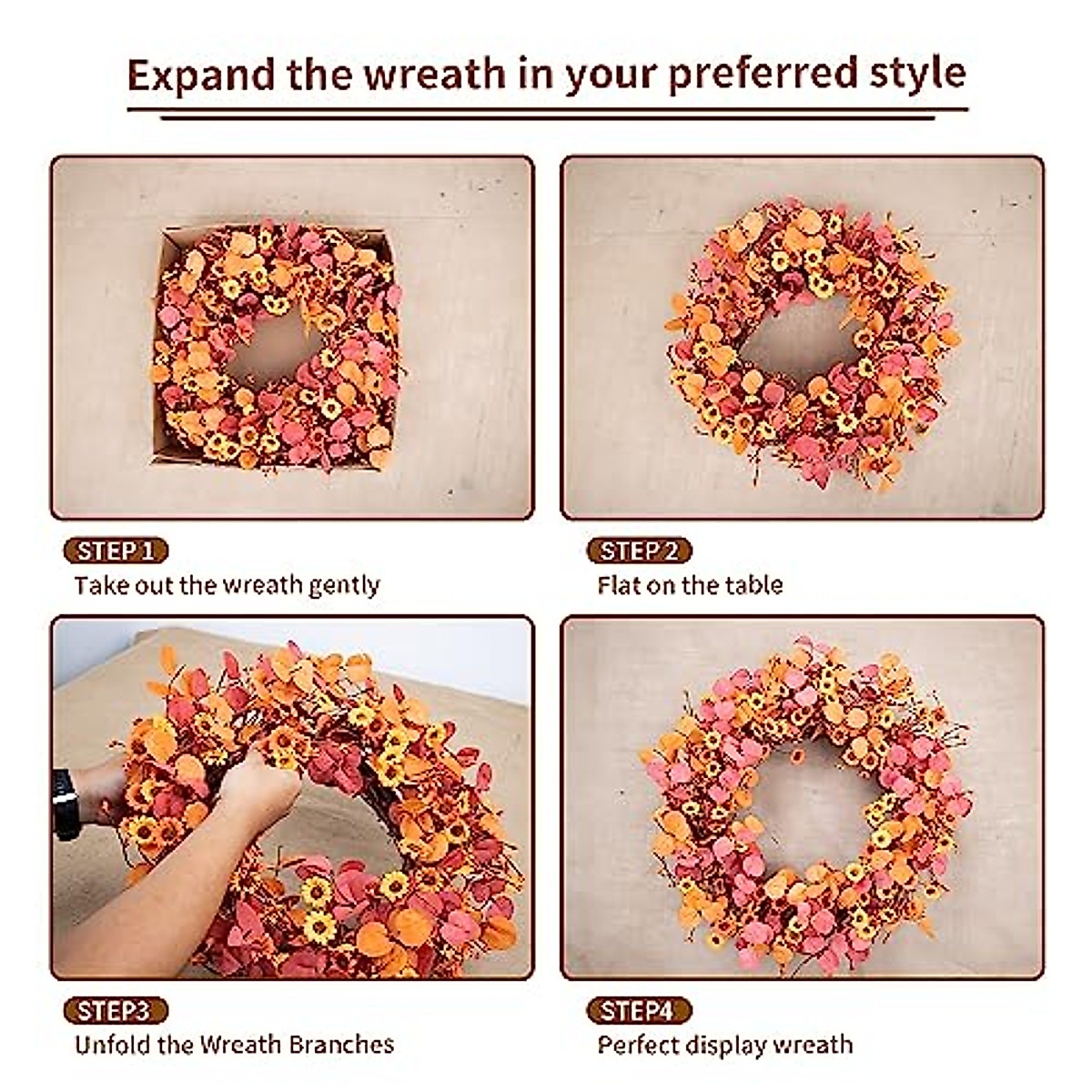 DIYFLORU Fall Wreaths for Front Door 22 inch Autumn Door Wreath Fall Eucalyptus Wreath with Daisy for Thanksgiving Harvest Festival Indoors Outside