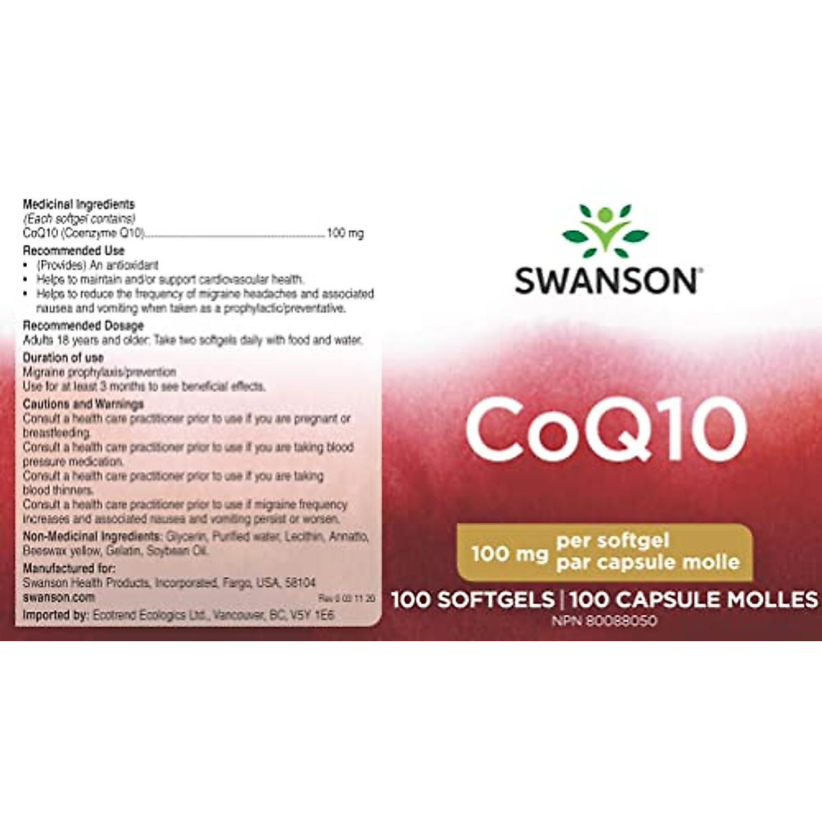 Swanson CoQ10 - Energy Antioxidant Support - Coenzyme Q10 Supplement - (100 Softgels, 100mg Each)