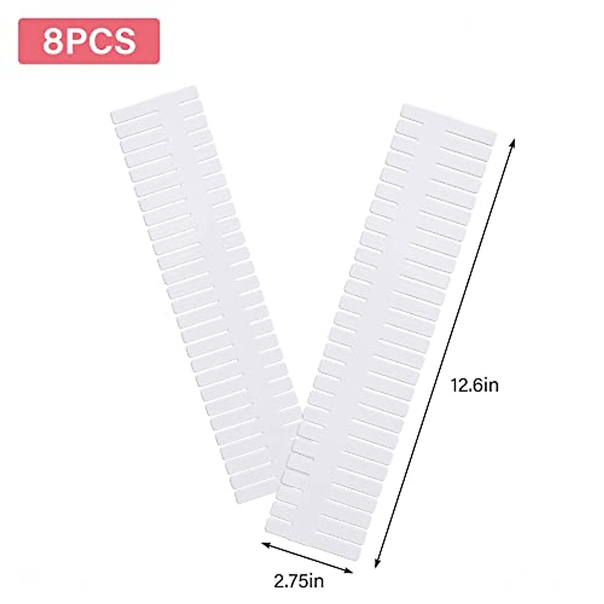 NiHome 8PCS Adjustable Drawer Divider Set, 12.6"x2.75" Flexible Plastic Drawer Organizer Grid for Socks, Underwear, Makeup, Stationary Storage, Home Kitchen Bedroom Dresser Office Desk (White)