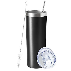 FristChoice 20 oz Skinny Tumbler with Lid and Straw,Stainless Steel Vacuum Insulated Tumbler Cup Double Wall Leak-proof Coffee Mug,Travel Thermal Water Tumbler for Home,Office,Outdoor(Black,1)