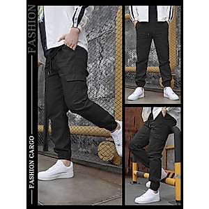 OUTSON Mens Fashion Joggers Sports Pants Casual Cotton Cargo Pants Gym Sweatpants Trousers Mens Long Pant Black
