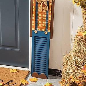 Glitzhome 42"H Rustic Wooden Scarecrow Porch Sign for Fall Harvest Thanksgiving, Farmhouse Style Wood Scarecrow Wall Sign, Standing/Hanging Scarecrow Sign for Home Yard Decor