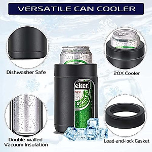Stepstall Beer Gifts for Men, Beer Bottle and Can Cooler with Beer Opener, 12 oz. Slim Can Beer Bottle Insulators Holder, Vacuum Insulated Double Walled Stainless Steel(Matte Black)