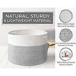 HOMYAM Throw Blanket Basket for Living Room | XXXLarge Rope Basket for Storage | Large Woven Basket for Storage | Pillow Basket & Blanket Holder for Bedroom | Woven Laundry Hamper Basket - 22" x 14"