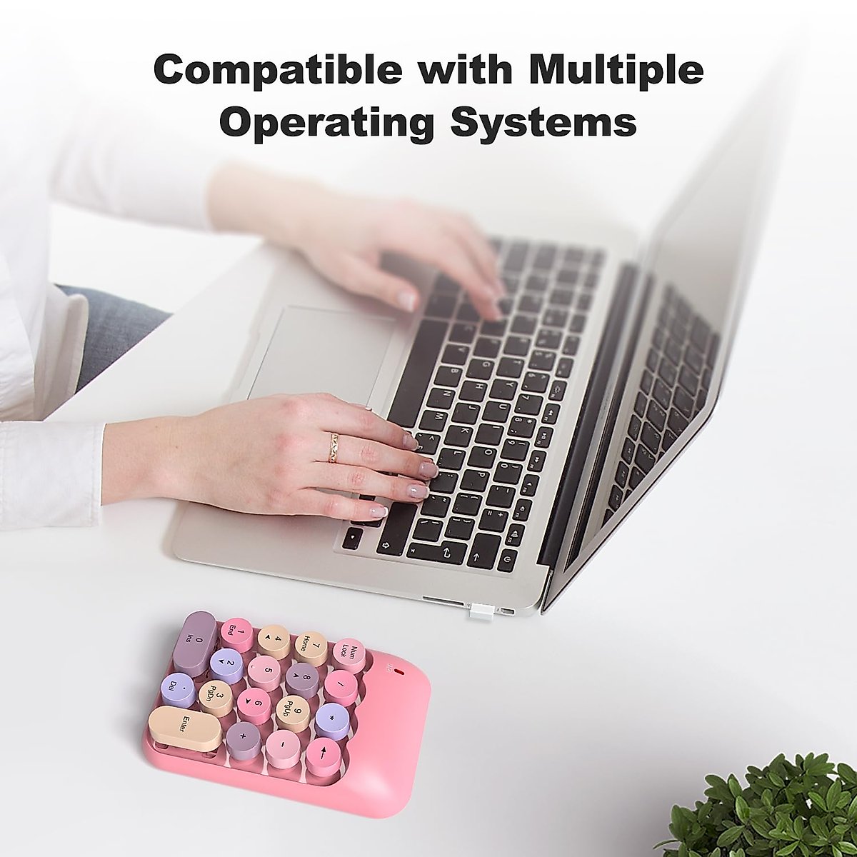 MOWUX Wireless Number Pads, Cute Colorful Numeric Keypad Numpad Portable 2.4 GHz Financial Accounting Number Keyboard Extensions, 18 Key Number Numpad for Laptop Desktop, PC (Pink)