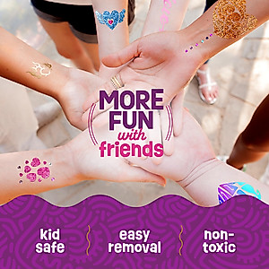 Temporary Shimmery Tattoo Studio Kit for Kids - Glitter & Metallic Fake Tattoos for Girls - Easter Birthday Gift Ideas for Girl - Craft Kits Toys for Ages 6, 7, 8, 9, 10, 11 Year Old - Cool Gifts