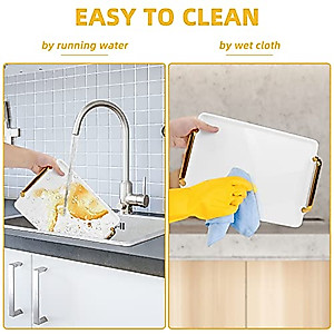 Serving Tray with Handles, 2 Pack (16inches & 12inches) White Plastic Serving Trays for Breakfast, Decorative Trays with Gold Handles for Coffee Table & Living Room