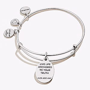 Alex and Ani Path of Symbols Expandable Bangle for Women, Anchor Charm, Rafaelian Silver Finish, 2 to 3.5 in