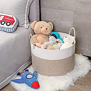 MINTWOOD Design Extra Large 22 x 14 Inches Cotton Rope Blanket Basket Living Room, Woven Laundry Basket, Toy Storage Baskets Bin, Decorative Round Pillow Towel Basket with Handles