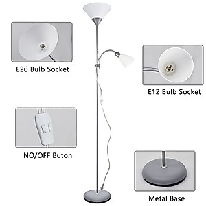 DINGLILIGHTING LED Floor Lamp DLLT Mother-Daughter Floor Lamps with Reading Lights, Modern Standing Pole Light, Torchiere Free Standing Lamp for Living Room, Bedroom, Office (Silver)